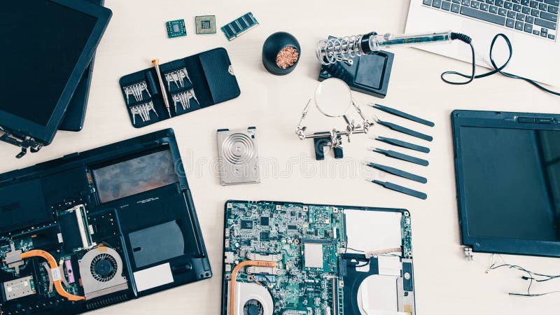 Tech Support Engineer Workplace Laptop Tools Stock Photo - Image of ...