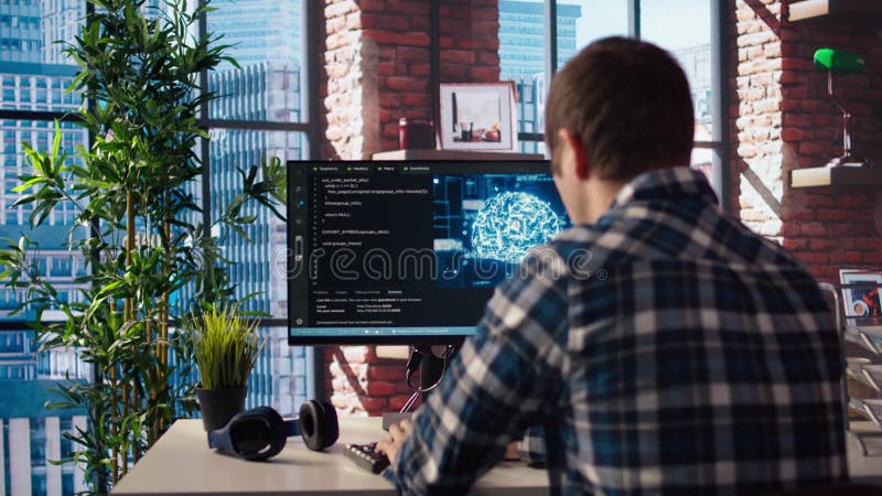 Tech Support Expert Typing on Keyboard, Doing Checkup on AI Systems ...