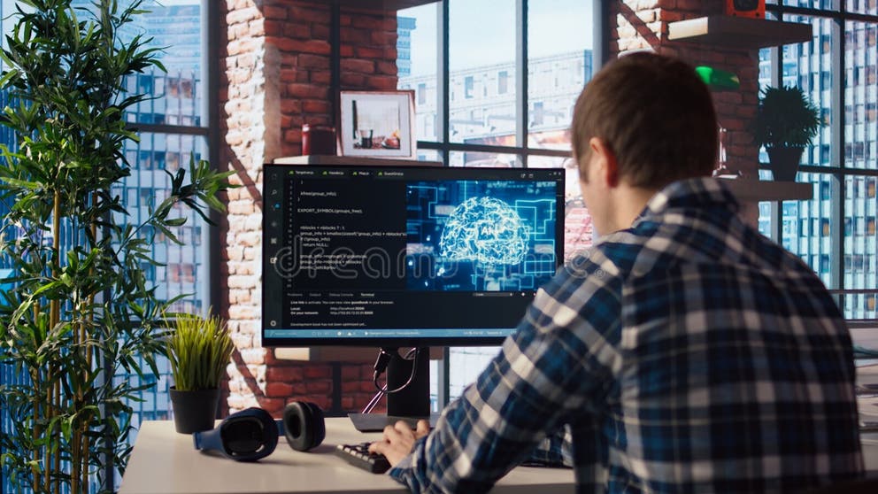 Tech Support Expert Typing on Keyboard, Doing Checkup on AI Systems ...