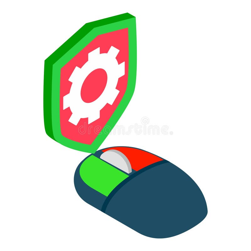 Tech Support Icon Isometric Vector. Computer Mouse and Shield with Gear ...