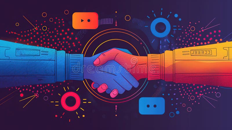 Digital Handshake: Collaboration and Connectivity Stock Illustration ...