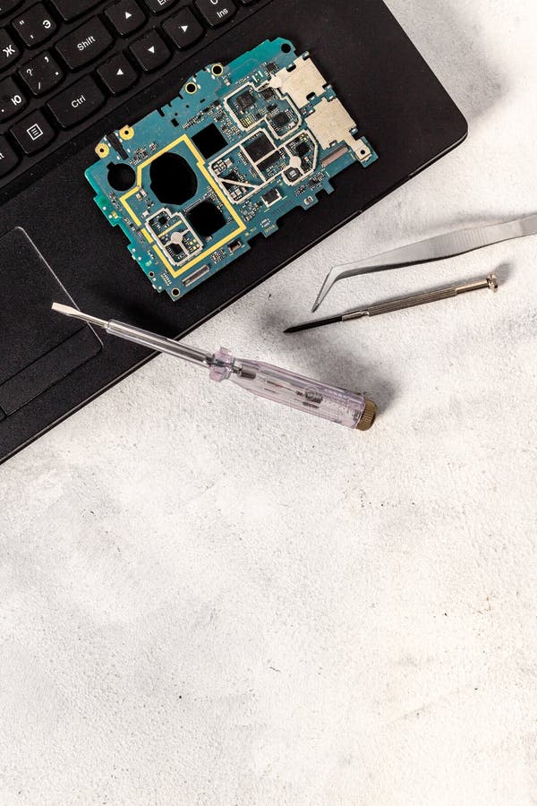 Tech Support Repair Concept - Computer with Circuit Board Stock Image ...