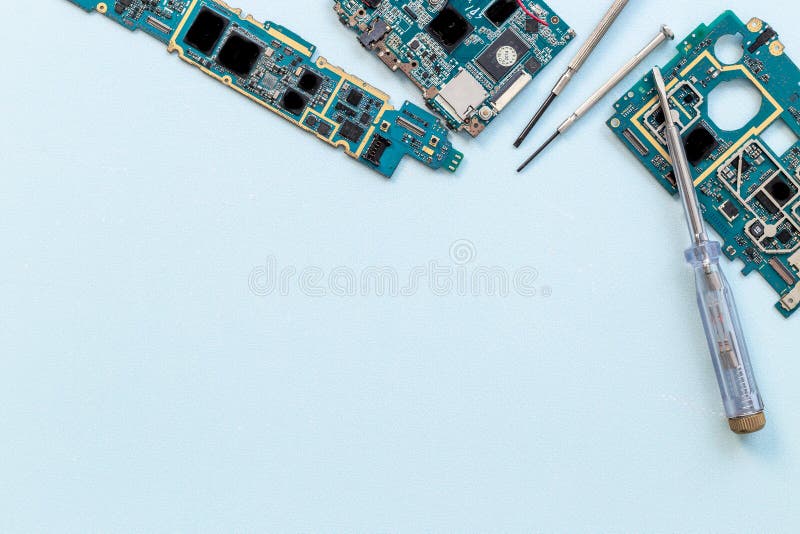 Tech Support or Repair Servise Concept. Circuit Board with Equipment ...