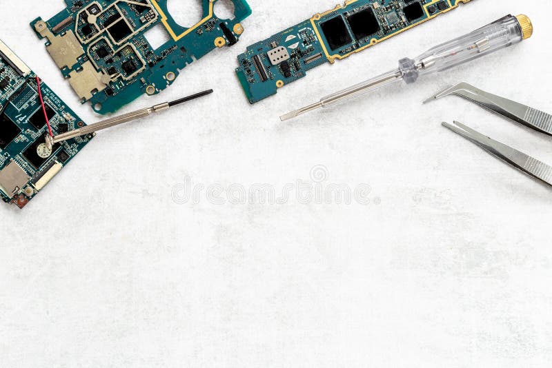 Tech Support or Repair Servise Concept. Circuit Board with Equipment ...