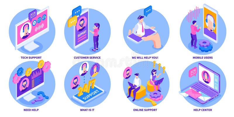 Tech Support Round Compositions Stock Vector - Illustration of tech ...