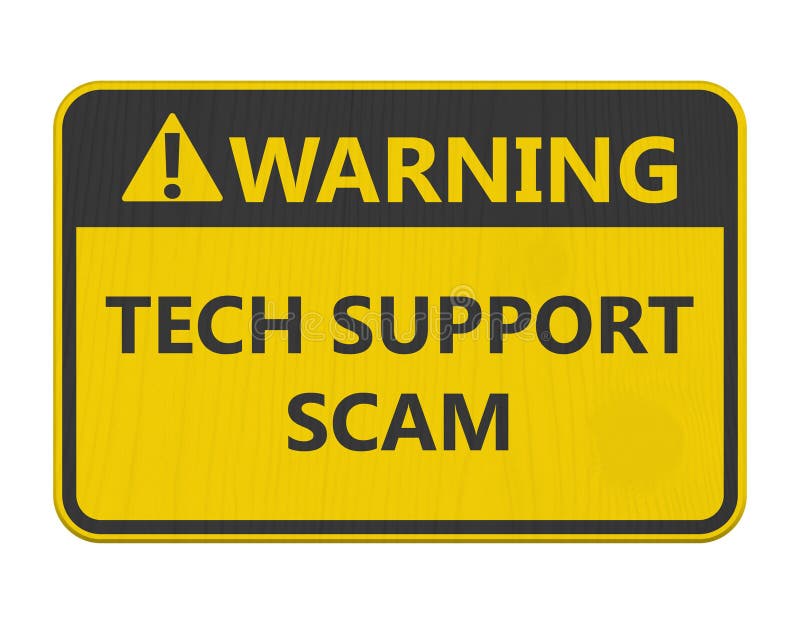 Tech Support Scam Yellow Warning Sign Isolated on White Stock ...
