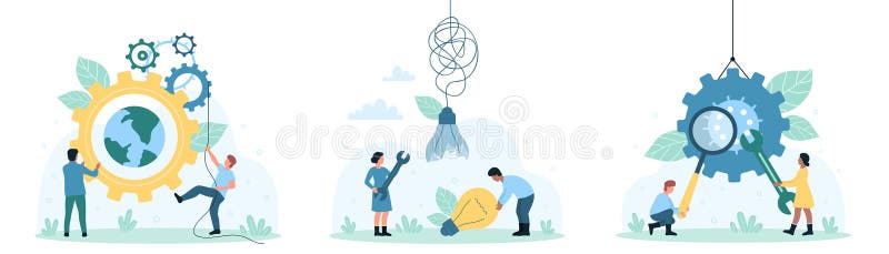 Tech Support Service Set, Tiny People Repair Broken Light Bulb and ...