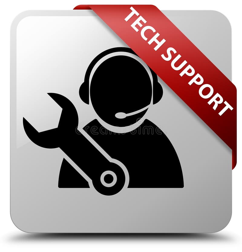 Tech Support White Square Button Red Ribbon in Corner Stock ...