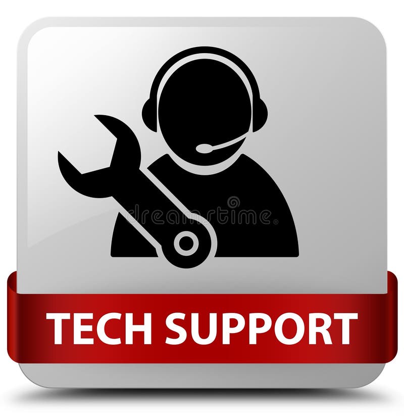 Tech Support White Square Button Red Ribbon in Middle Stock ...