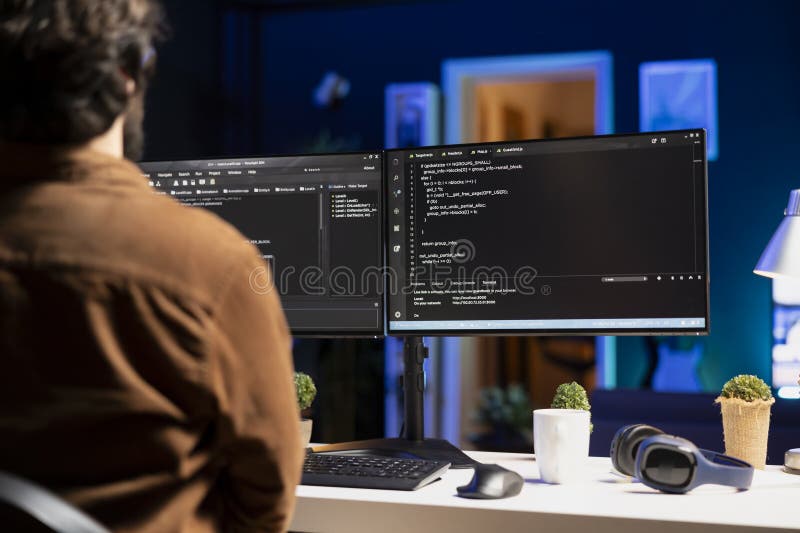Tech Support It Worker Writing Testing And Debugging Code For Software Stock Image Image Of