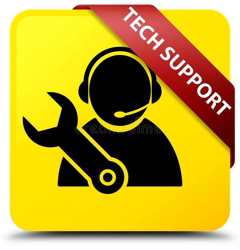 Tech Support Yellow Square Button Red Ribbon in Corner Stock ...