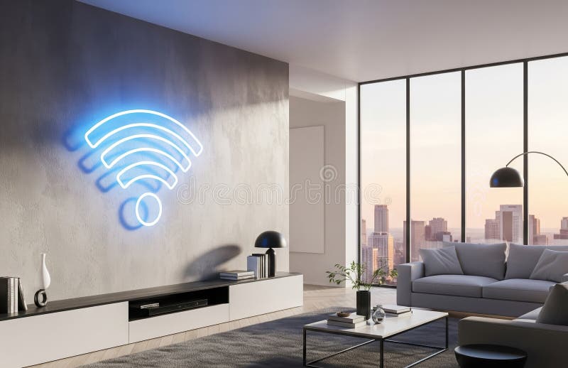 Connected Living Room with Wi-Fi Stock Illustration - Illustration of data, system: 387592847
