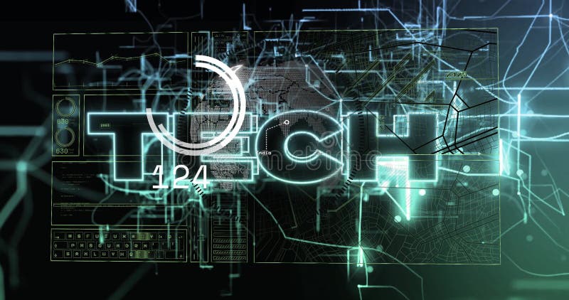 TECH Text Animation Over Digital Circuit and Network Graphics Stock ...