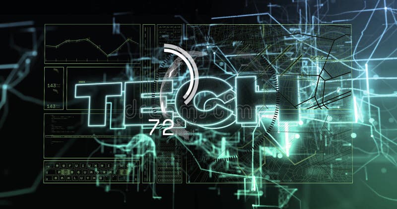 TECH Text Image Over Digital Circuit and Network Graphics Stock Image ...