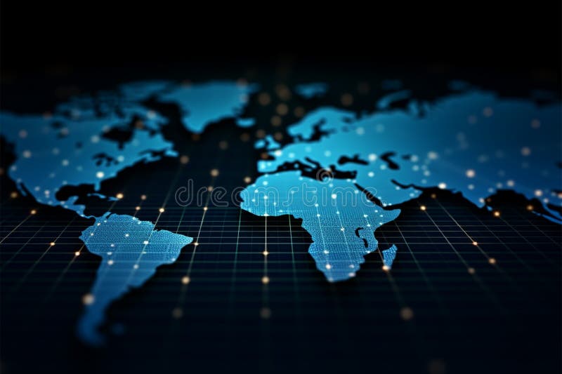 Tech Themed Backdrop. Blue Polka Dots Form Abstract Global Map Design ...