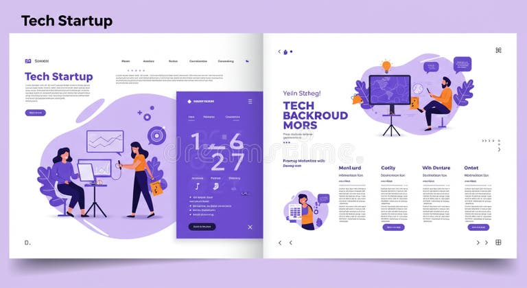 A Tech-themed Digital Layout Features Abstract Illustrations of People ...