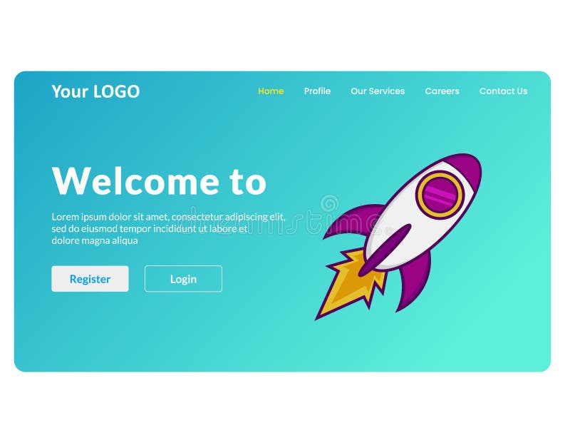 Tech-themed Landing Page Website UI with Rocket Vector Icon Stock ...