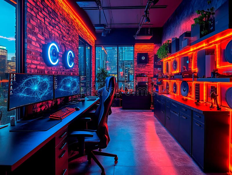 A Tech-themed Office Space with Two Desks, Gaming or Software ...