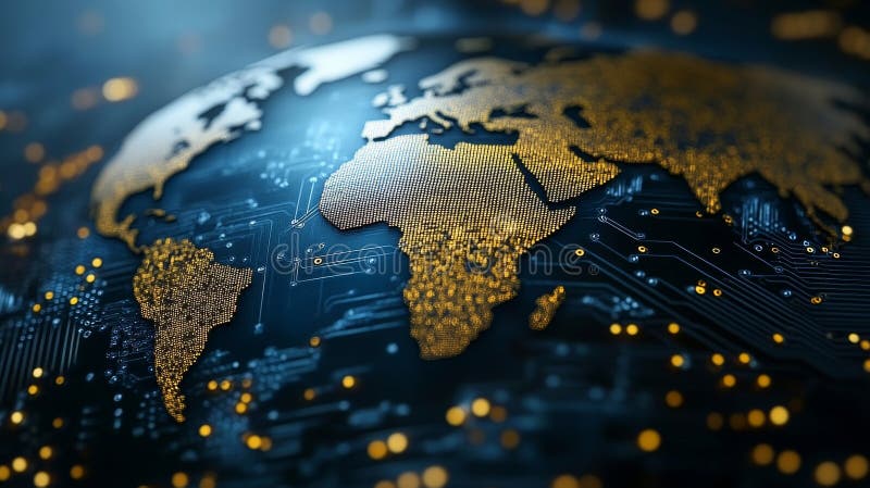 A Tech-themed Setting that Features a Digital Globe with Circuits that ...