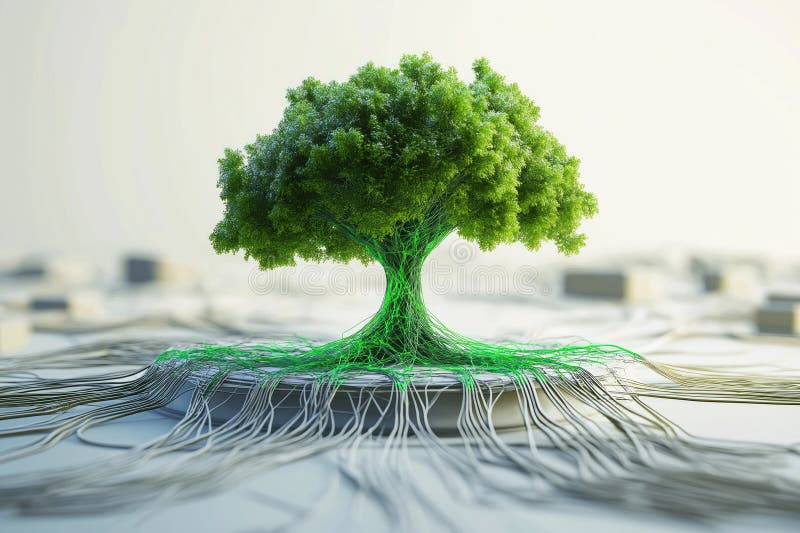 Tech Tree Grows on Network Lines. Eco Friendly Tech Concept. Smart ...