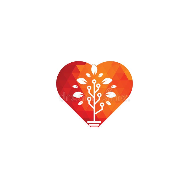 Tech Tree Heart Shape Concept Logo Template Stock Vector - Illustration ...