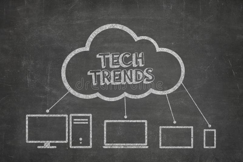 Tech Trends Concept on Blackboard Stock Photo - Image of data ...