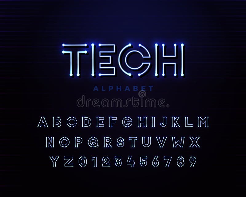 Tech Vector Font Typeface Unique Design. for Technology, Circuits ...