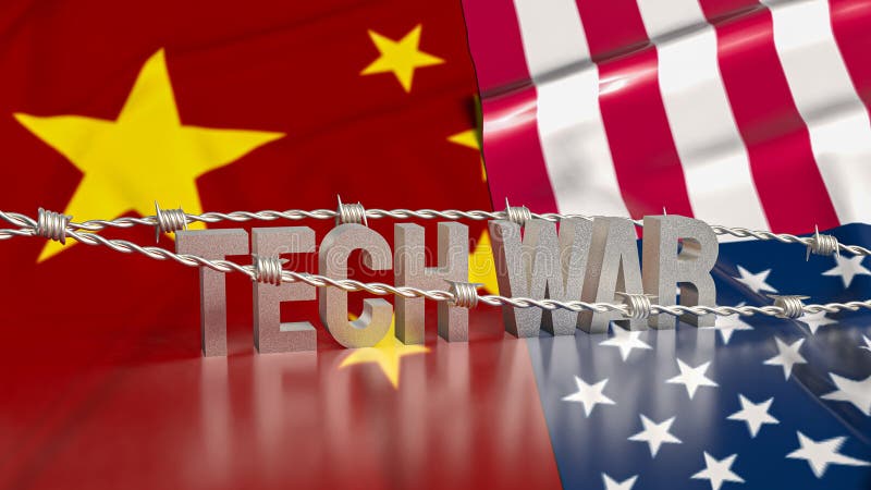 The Tech War Text and Barbed Wire for Business or Technology Concept 3d ...