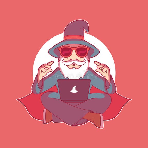 Tech Wizard with a Computer Character Vector Illustration. Stock Vector ...