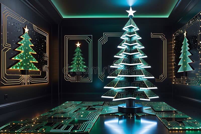 A Futuristic Christmas Tree Illuminated by Dazzling Neon Lights and ...