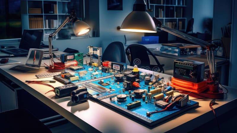 Tech workshop table stock illustration. Illustration of soldering ...