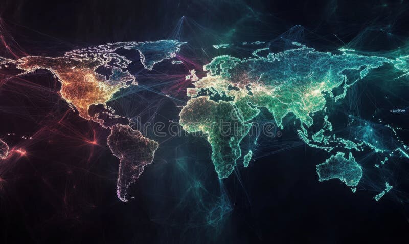 The Tech World Map Emphasizes Global Network Computing and Artificial ...