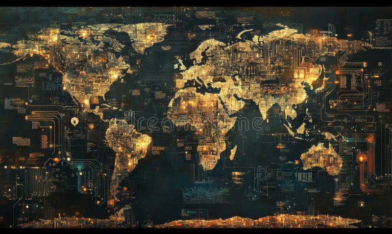 The Tech World Map Emphasizes Global Network Computing and Artificial ...