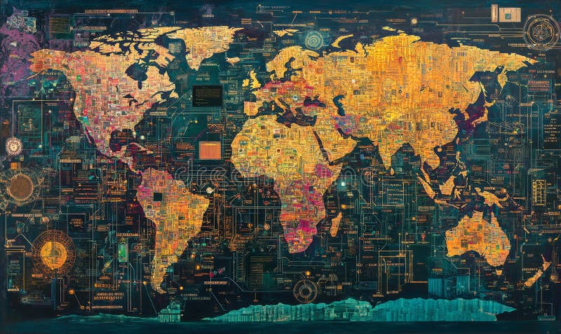 The Tech World Map Emphasizes Global Network Computing and Artificial ...