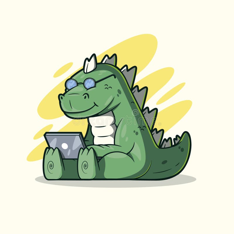 Techasaurus Rex, Dino Monster Working on a Laptop Vector Illustration ...