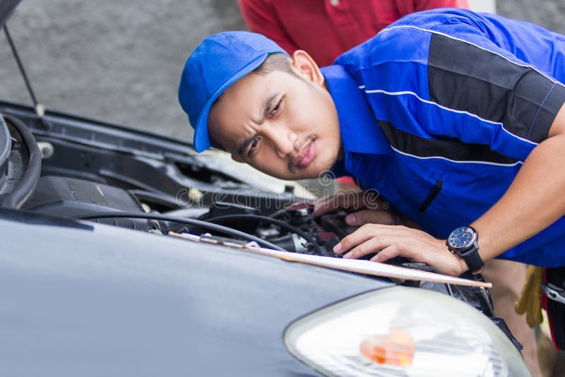 Techinician Help Customer Fixing His Car Stock Image - Image of disscus ...