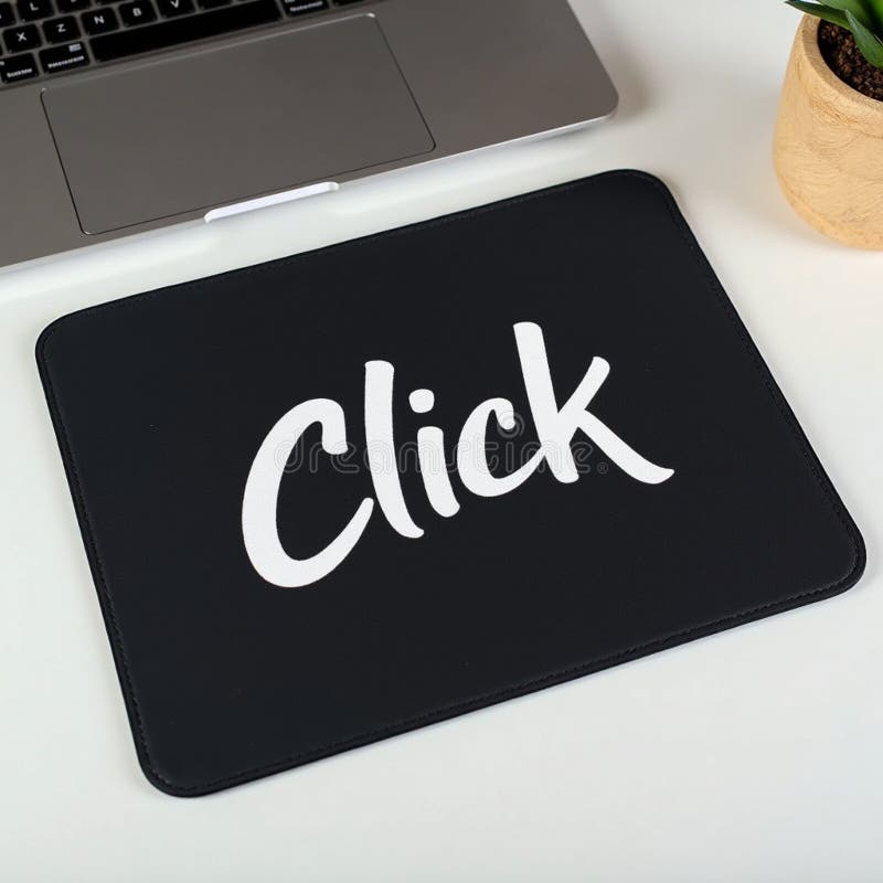 Techinspired Mouse Pad with Click Text beside Laptop Stock Illustration ...