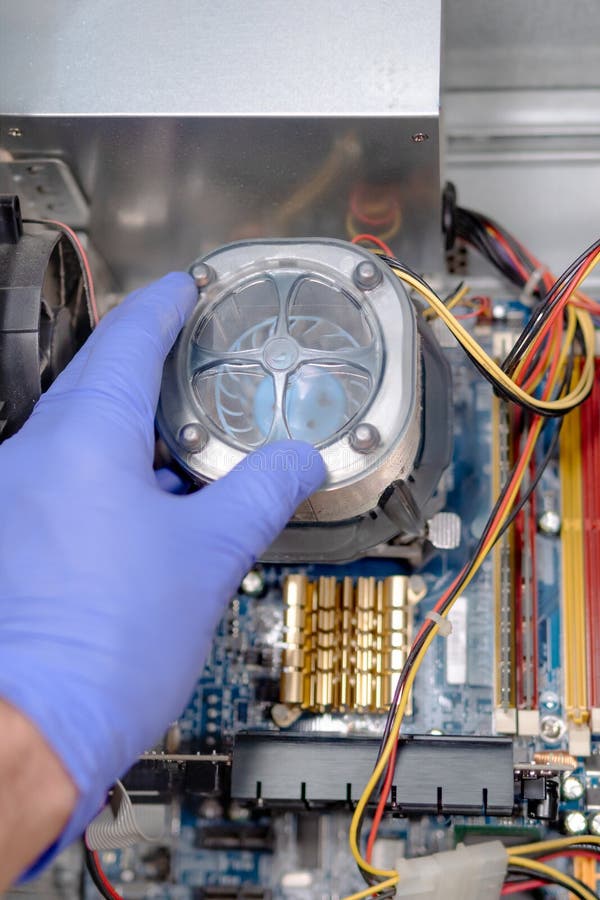 Technician Installing CPU Cooler on Motherboard Stock Image - Image of ...