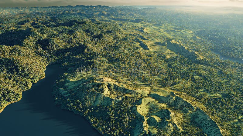 Technical Aerial GIS Map of a Tropical Rainforest with Elevation ...