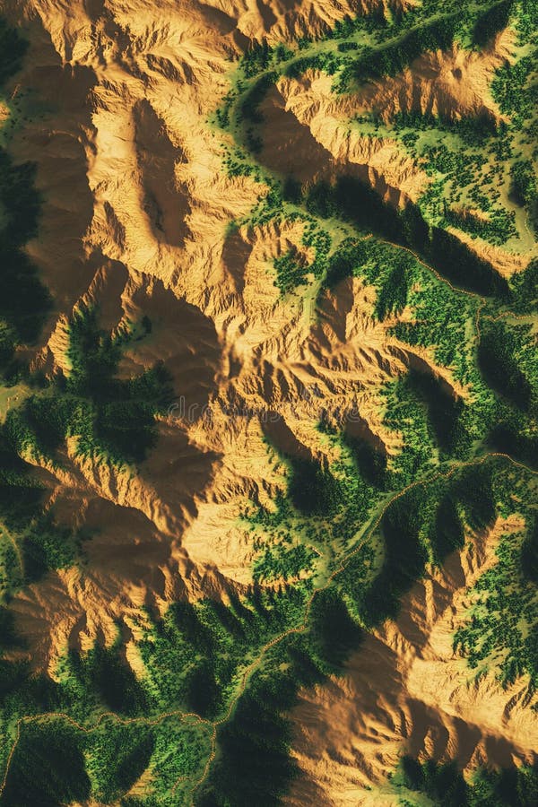 Technical Aerial View of Satellite-rendered GIS Map Featuring Elevation ...