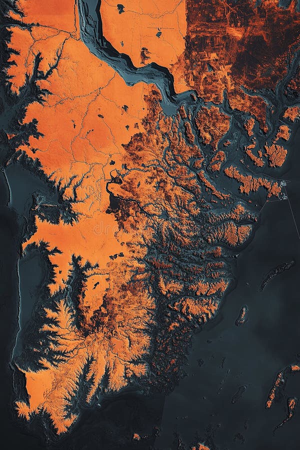 Technical Aerial View of Satellite-rendered GIS Map Featuring Elevation ...