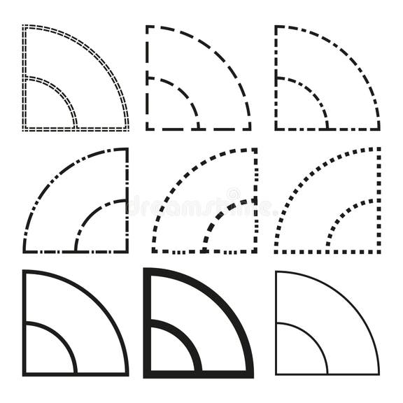 Technical Angle Elements. Dashed Geometric Arcs. Engineering Design Shapes. Vector Illustration ...