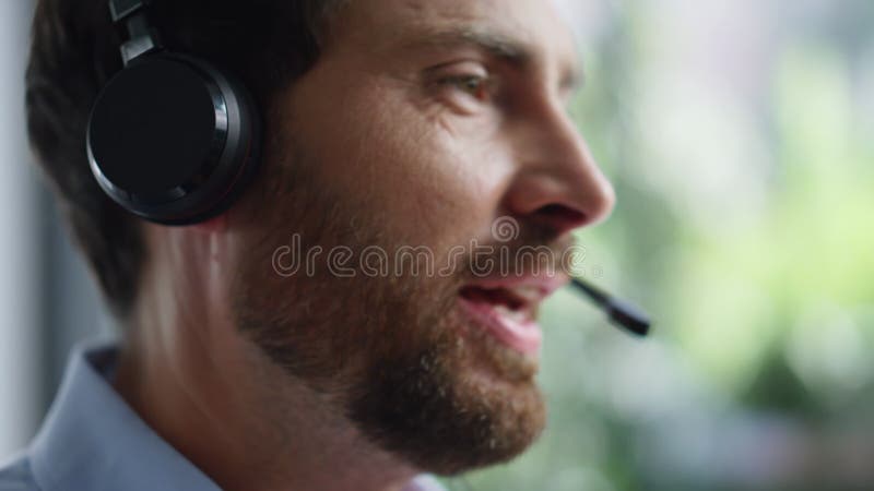 Technical Assistant Talking Headphones Working Call Center Closeup ...