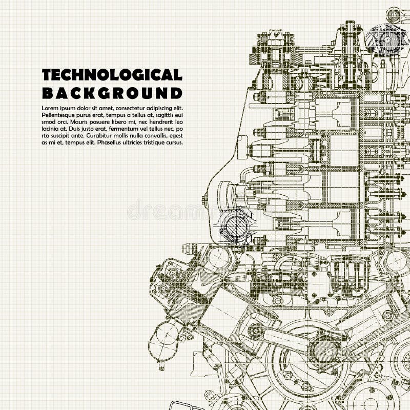 Technical Background, Drawing Engine and Space for Your Text. Stock ...