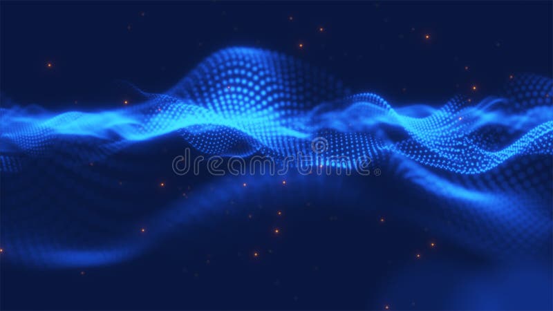 Technical Blue Background of Waves and Yellow Particles. Stock ...
