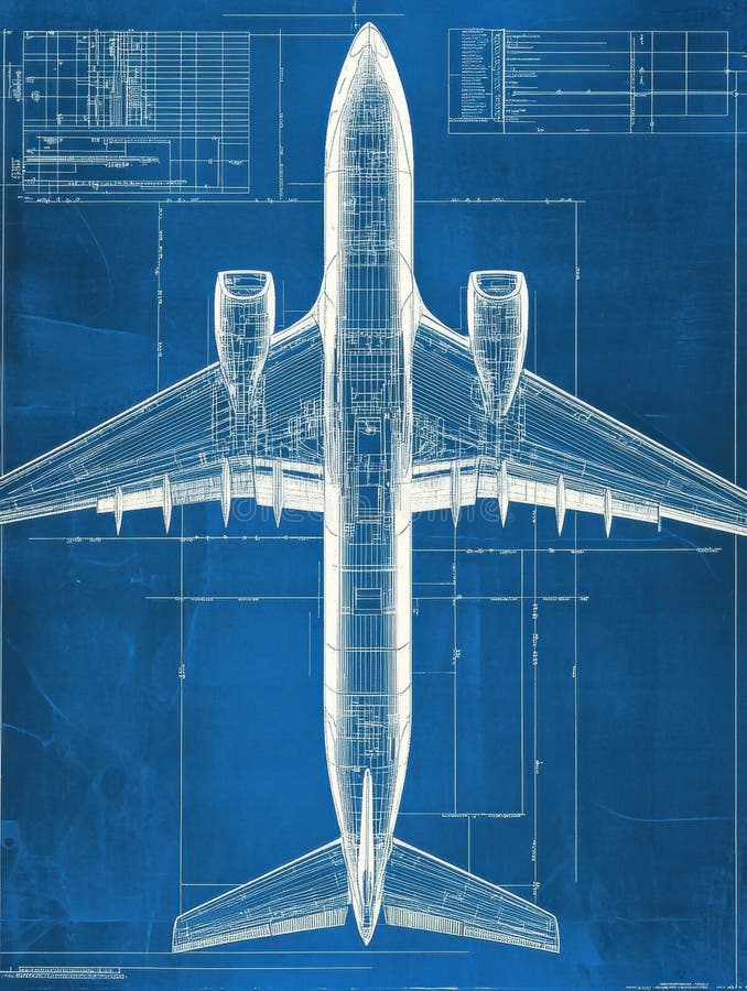 Technical Blueprint of an Airplane Featuring Detailed Design and ...