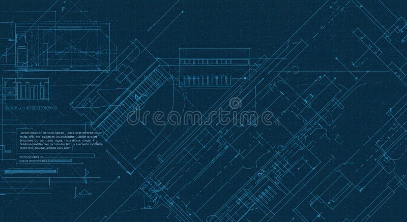 Technical Blueprint on a Dark Blue Background with Precise White Lines ...