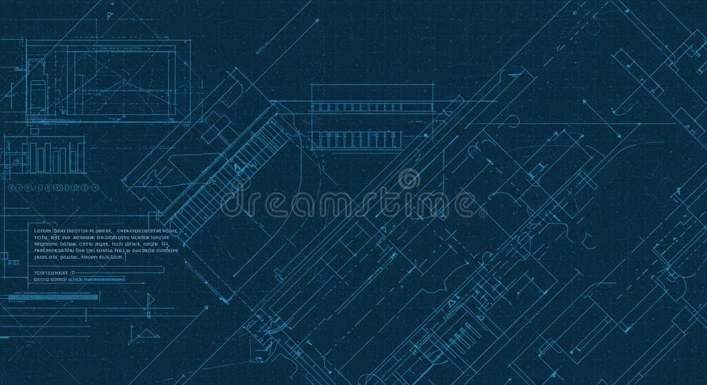 Technical Blueprint on a Dark Blue Background with Precise White Lines ...