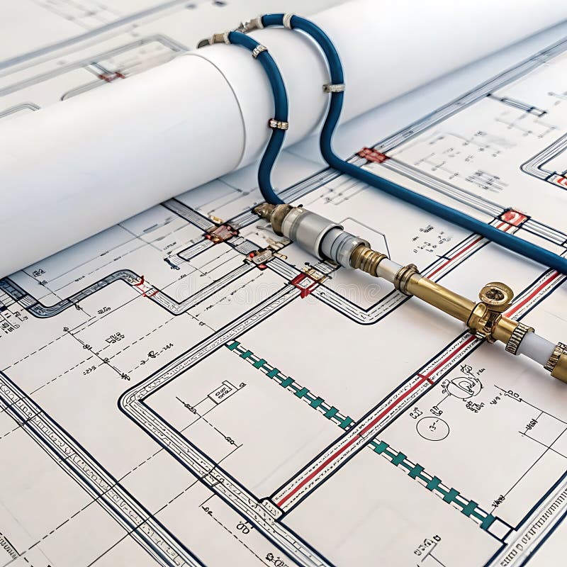 Technical Blueprint Design Showing Piping System Installation Stock ...