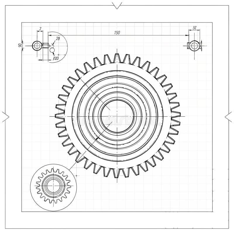 Technical Blueprint of a Gear with Detailed Measurements Stock ...